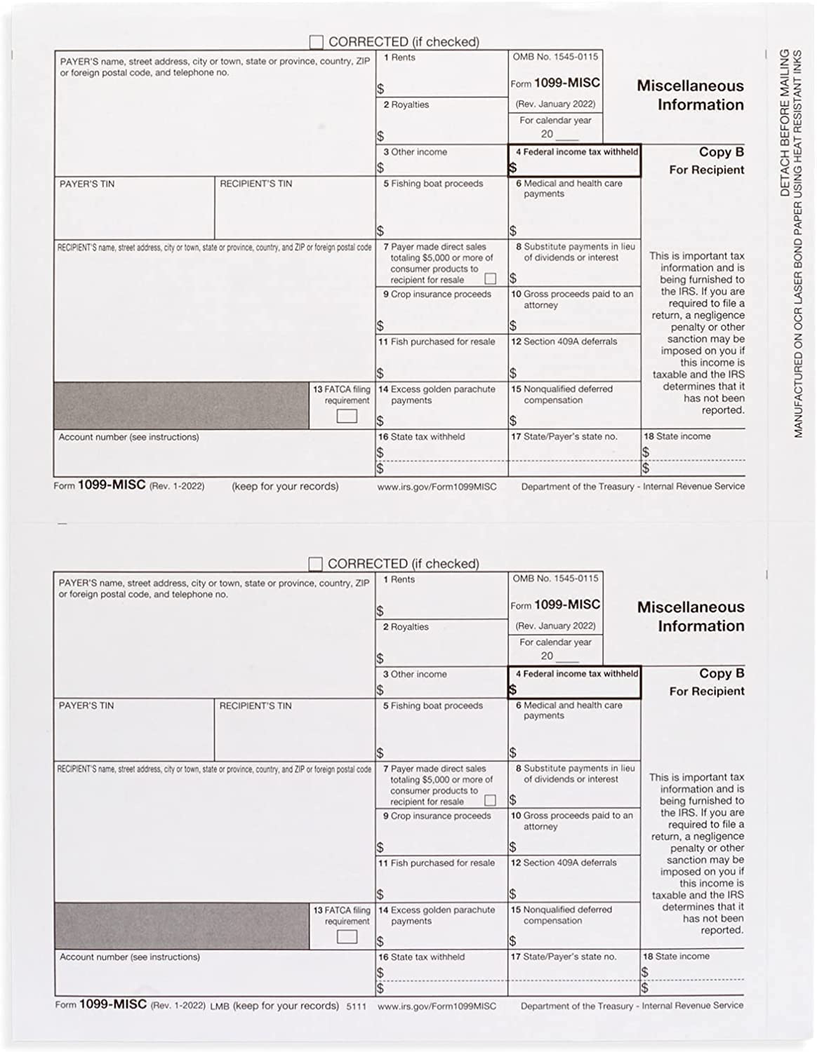 1099 MISC Forms 2023, 4 Part, Vendors Kit Laser Tax Forms with Self-Seal Envelopes Great for QuickBooks and Accounting Software, 1099 MISC Forms 2023