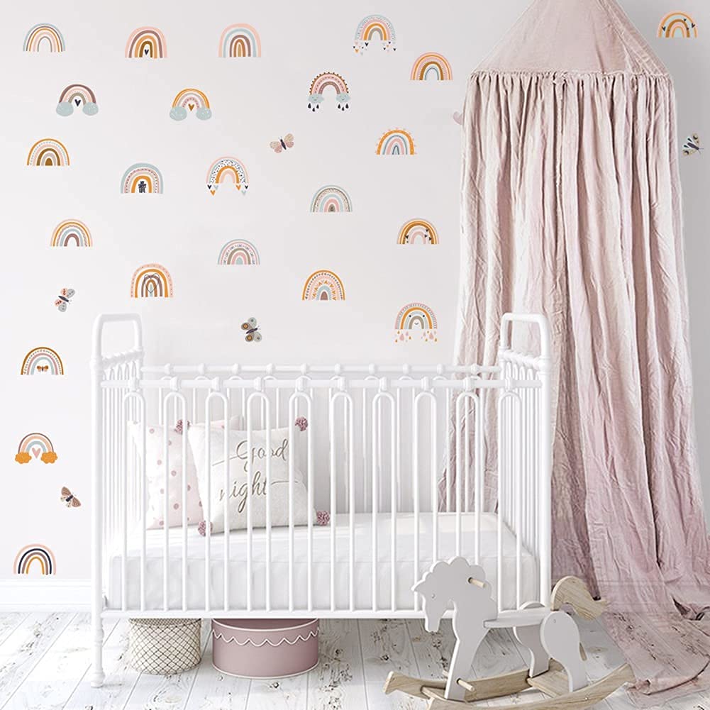 AOWDIAO Boho Rainbow Peel and Stick Wall Decals for Girls Bedroom, Kids Room, Nursery Decor, 56 Pcs