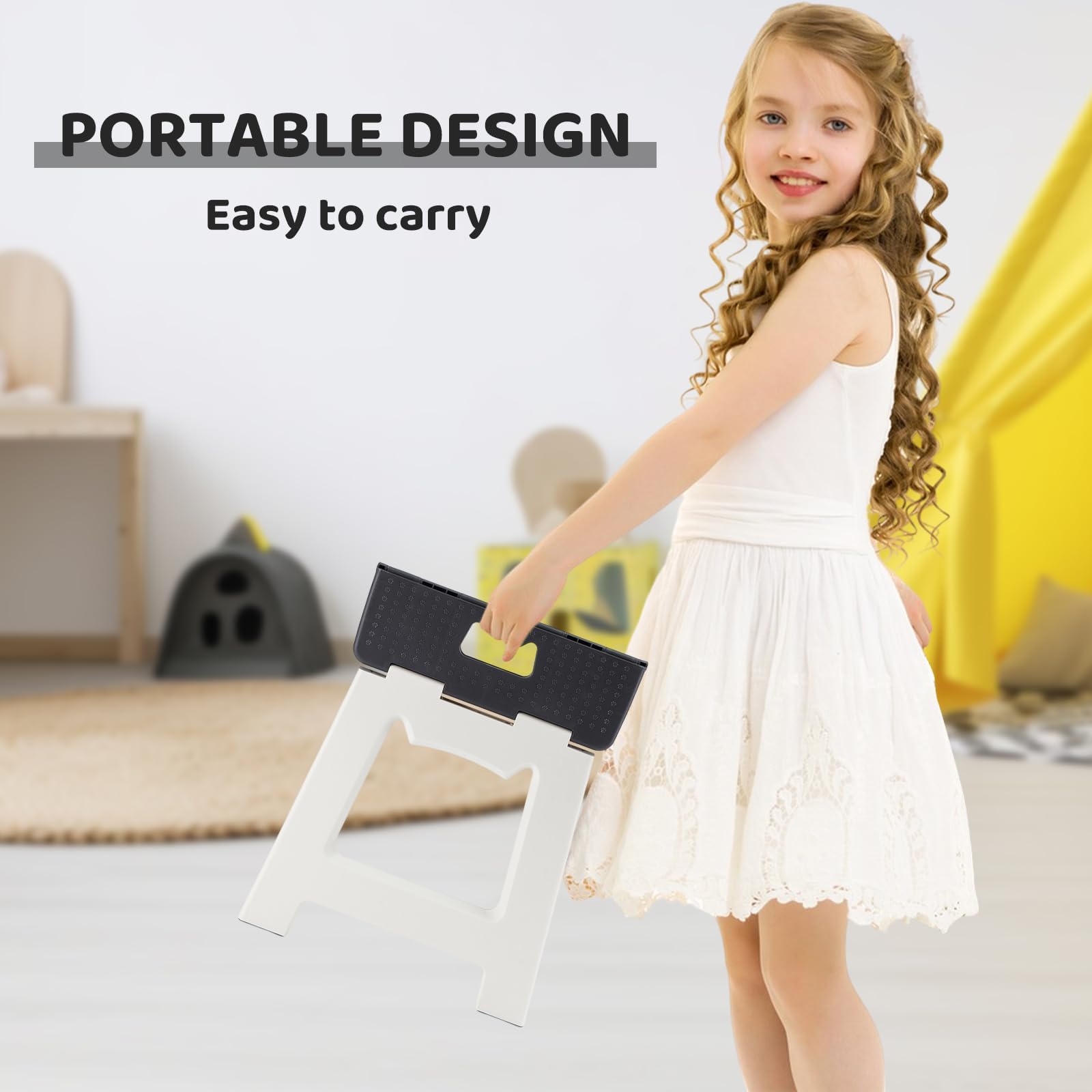 13" Folding Step Stool for Kids, Folding Stools with Portable Handle - Holds Up to 300 lbs - Plastic Foldable Kids Step Stool for Home Office Bathroom Outdoor (Gray)