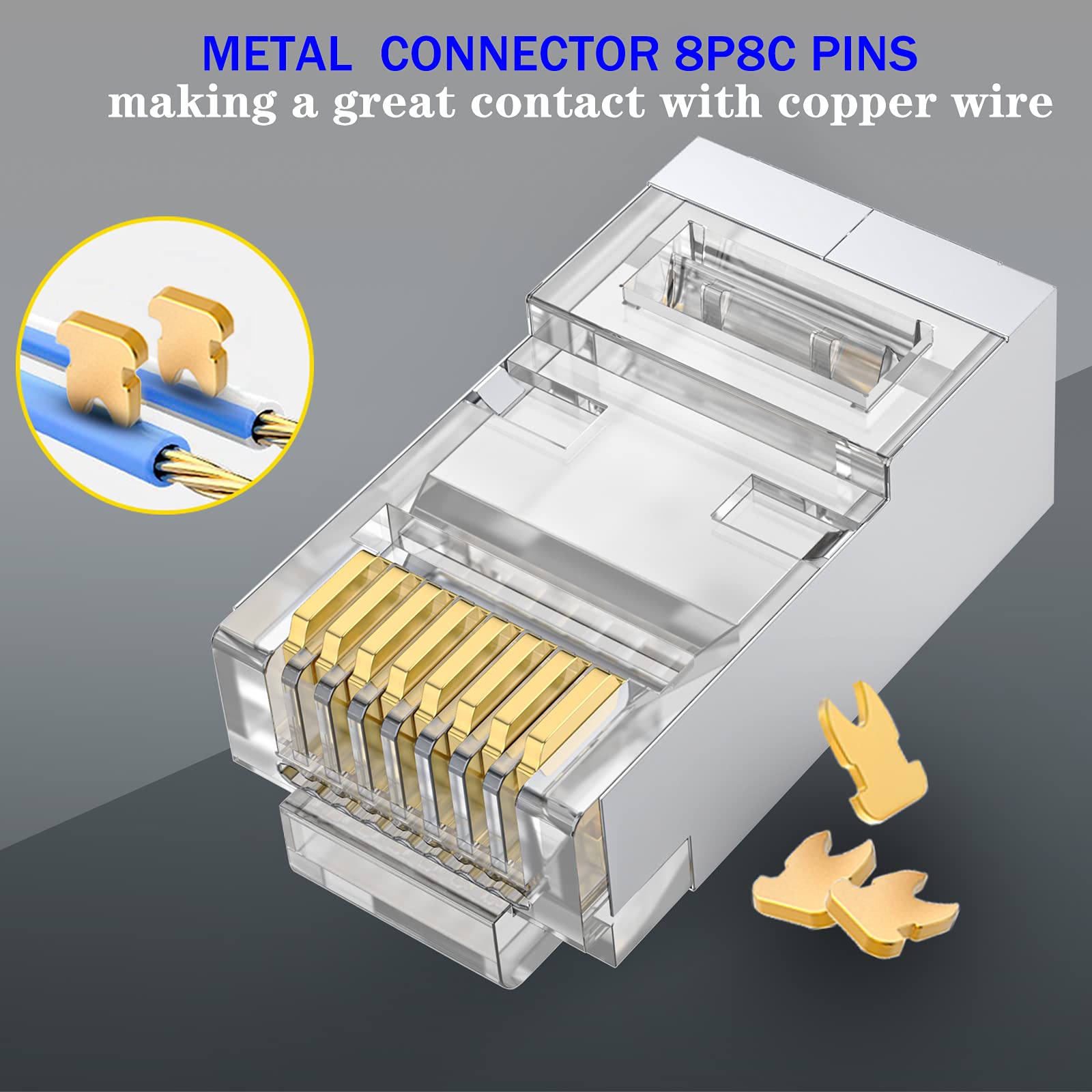 AOWIZ RJ45 Connector Cat5 Cat6 Shielded RJ45 Pass Through Ends Gold Plated 8P8C Ethernet Modular Plug 50-Pack
