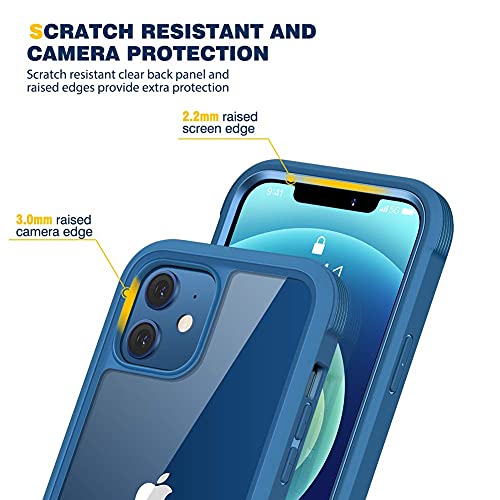 Diaclara Designed for iPhone 12/12 Pro Case, Full Body Rugged Case with Built-in Touch Sensitive Anti-Scratch Screen Protector, Soft TPU Bumper Case for iPhone 12/12 Pro 6.1" (Blue and Clear)