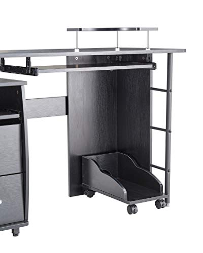 LXBB Home Office Computer Desk with Drawers and Pull-Out Keyboard Tray,Multi-Functions Desk with Pedestal,Study Writing Desk,Computer Workstation,Black