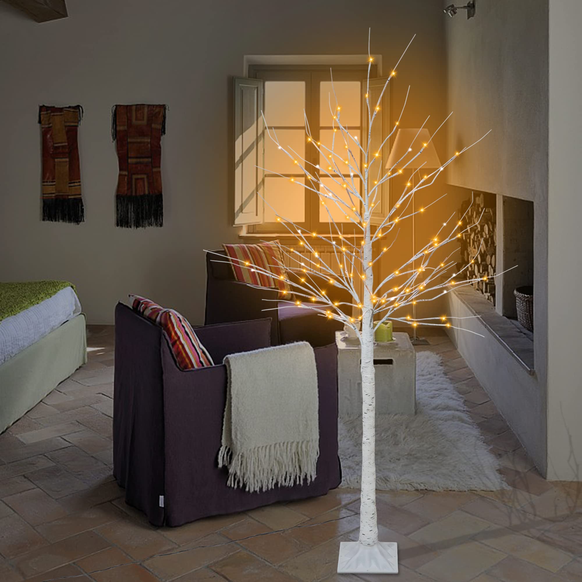 128 Led Easter Birch Tree 6 FT Lighted Twigs LED 8 Lighting Modes Artificial Branches Tree for Home Garden Party Wedding Christmas Decoration (Warm White)