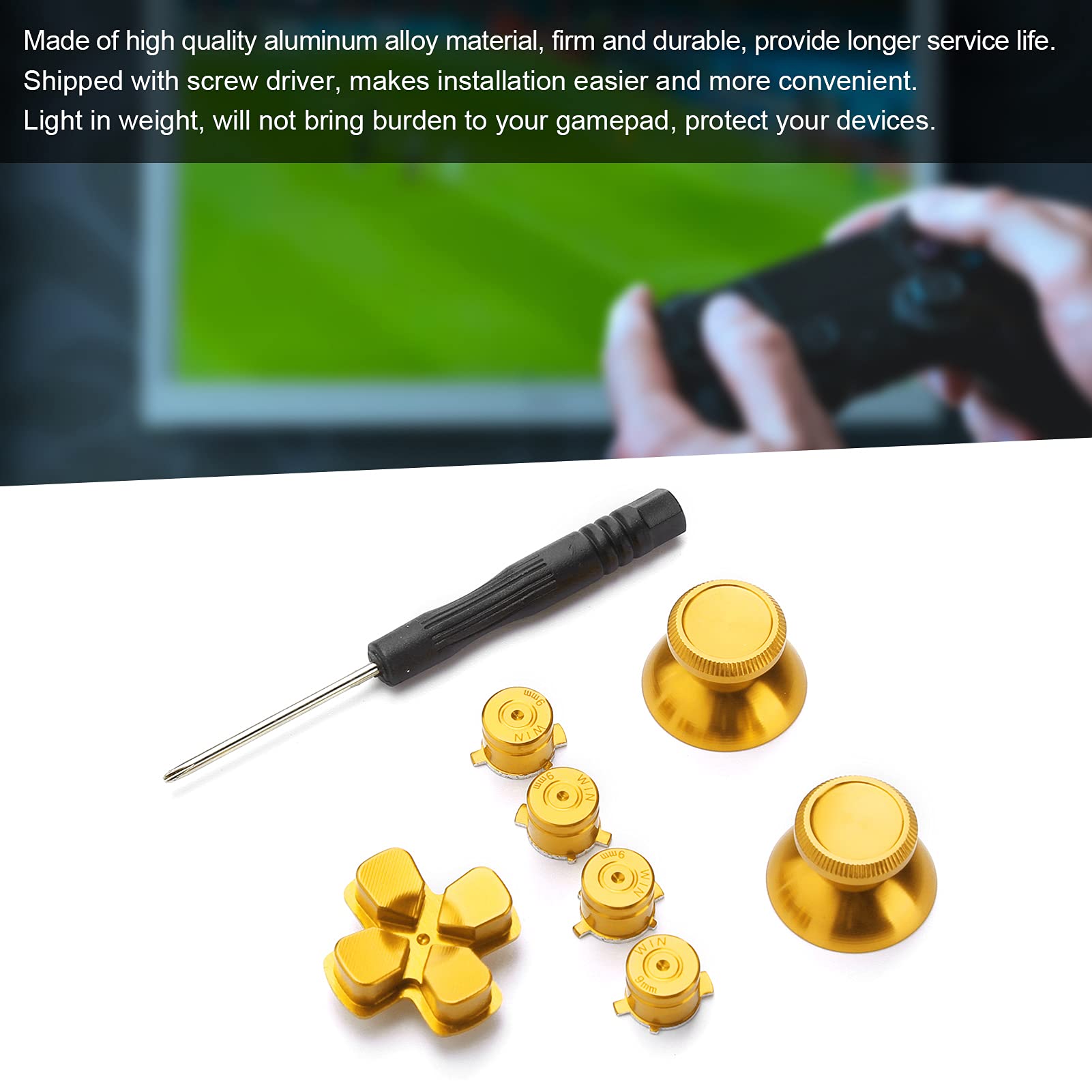 4 Pack Thumbstick,Simulates Grip Metal Aluminum Alloy Thumbsticks Analog Replacement for PS4 Gamepad Controller Joystick Replacement with Screwdriver(Yellow)