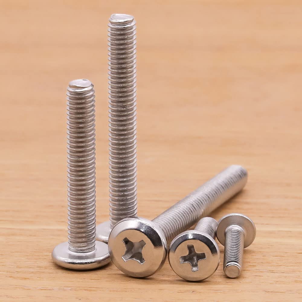M5 x 8mm (50 PCS) Round Phillips Drive Head Binding Screws, Machine Screws, 304 Stainless Steel 18-8, Full Thread, Furniture Screws Connector Bolts