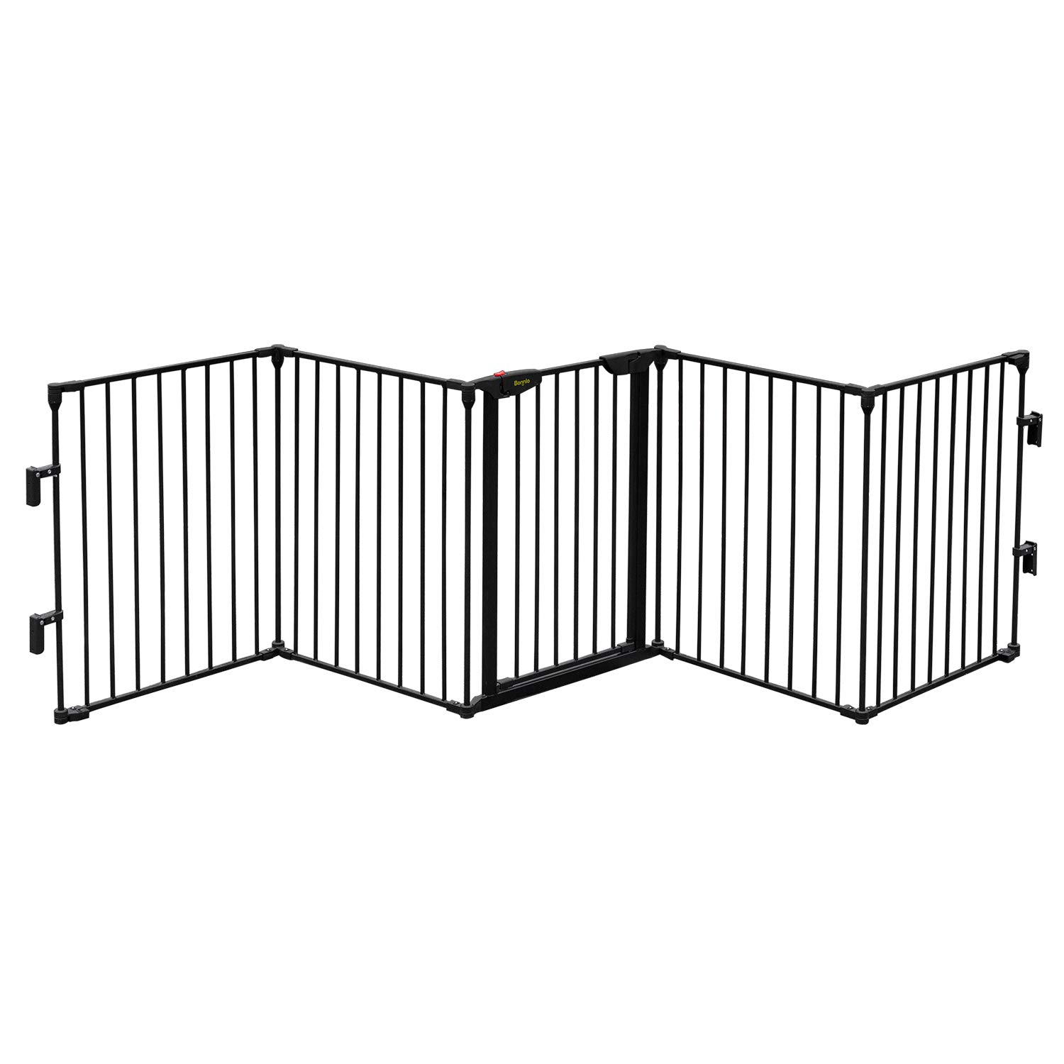 Bonnlo 119 Inch Extendable Dog Gate for Wide Doorways, Fireplace Gate Hearth Gate Indoor Extra Wide Gate, Wall Mounted Black