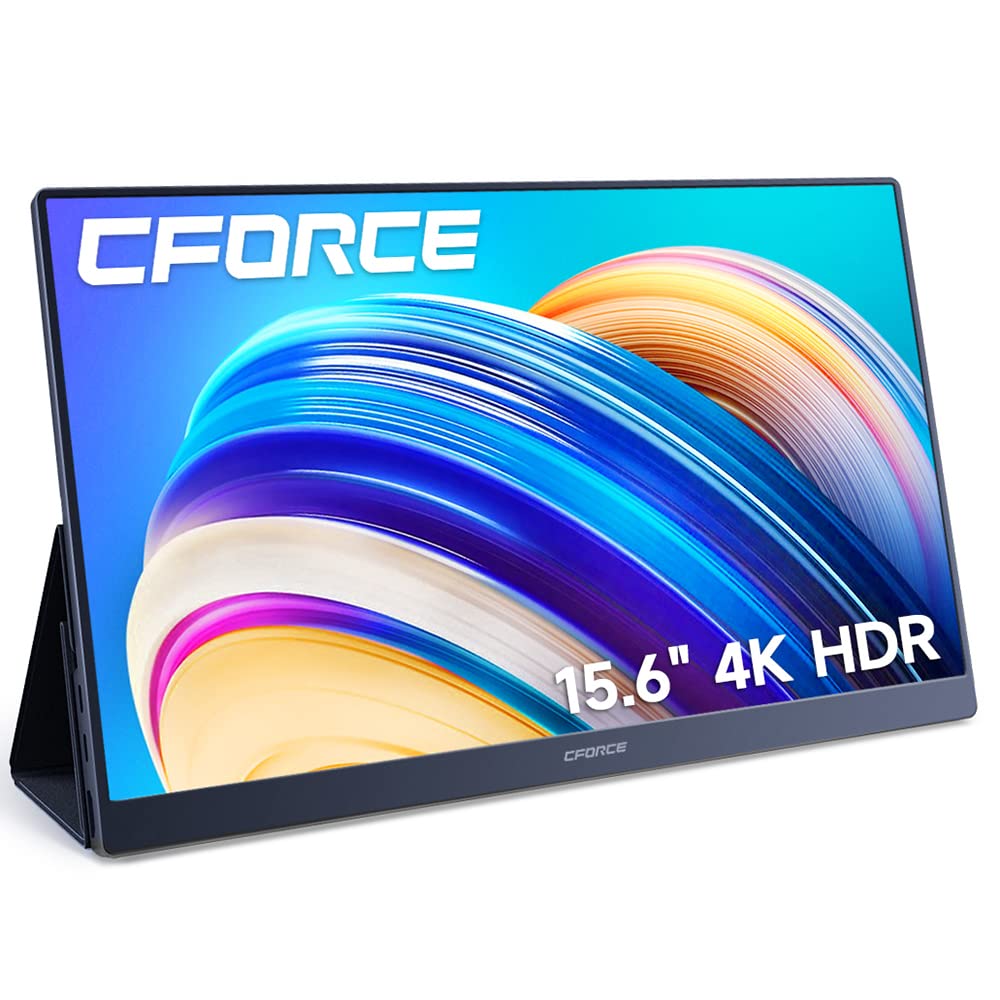 Portable Monitor 4K - C-FORCE 15.6" IPS UHD 3840X2160 USB C Computer Display[99% sRGB Wide Color Gamut] IPS Eye Care Screen with HDMI Type C Speakers for Laptop PC PS4 Xbox Phone Included Smart Cover