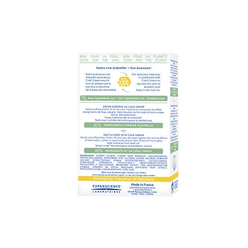 Mustela Baby Gentle Soap - Bar Soap for Dry Skin - with Natural Avocado, Cold Cream, Beeswax & Shea Butter - 3.52 oz