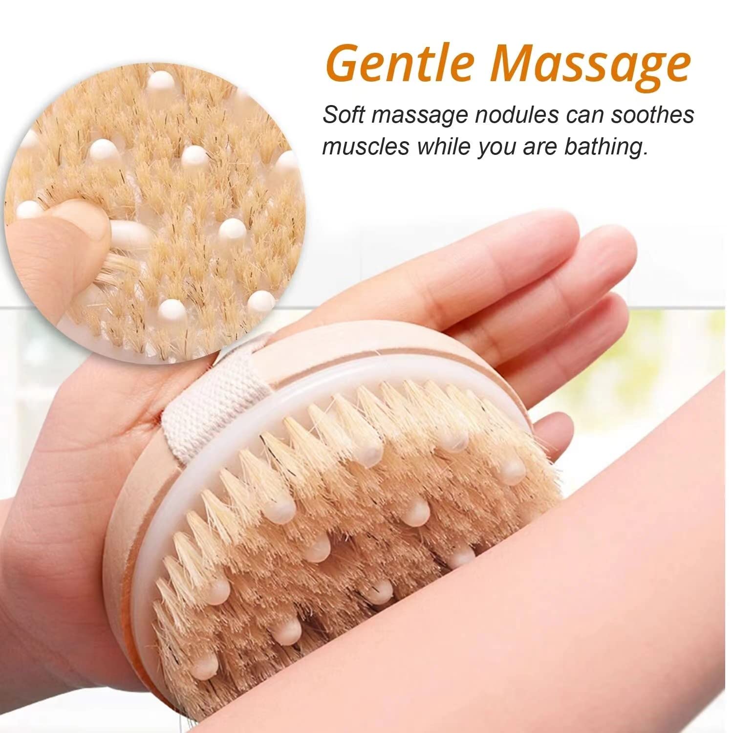 Daailoktau Natural Bristle Dry Body Brush Exfoliating Body Scrubber with Massage Nodules for Dry Skin, Cellulite and Lymphatic Drainage