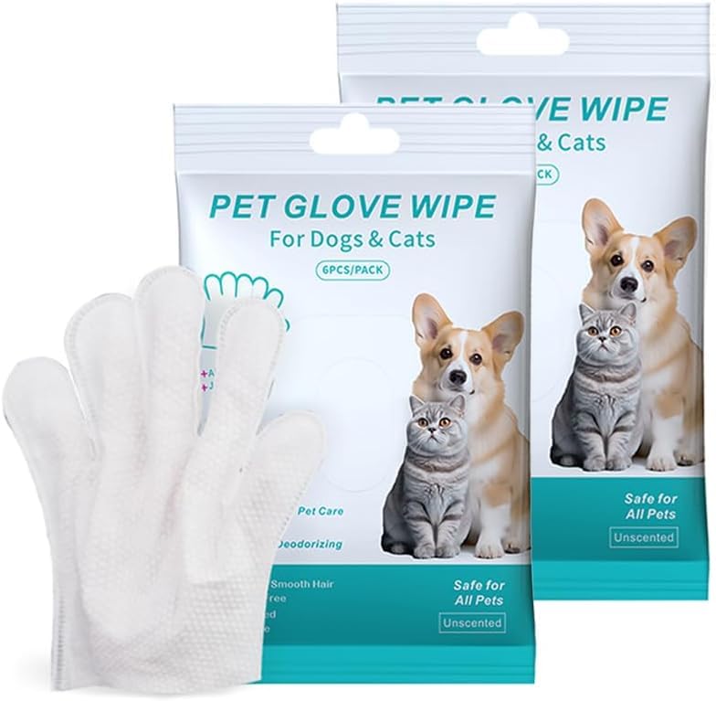 12PCS - Dog and Cat Cleaning Gloves, Cleaning Gloves for Dog and Cat Fur Face, Ear, Eye, Paws Cleaning Wipes,Pet Wash Free Gloves, Grooming Wipes for Pet No Rinse Thick Dog Wipes Gloves