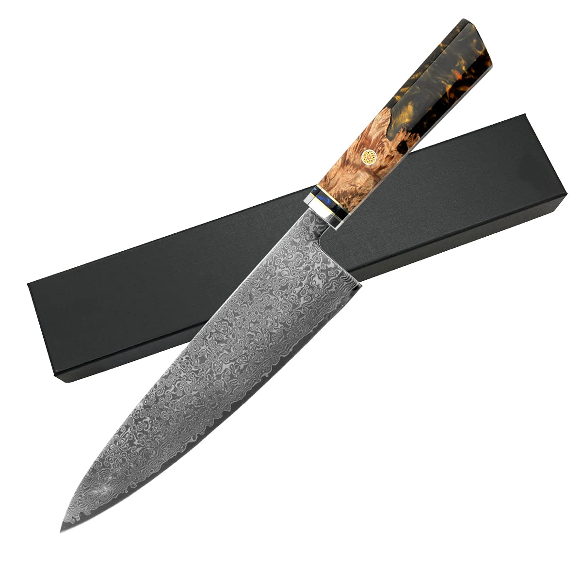 8 Inch Kiritsuke Knife Unique stablized wood Resin handle Damascus Vg10 67 Layers Japanese Stable Wood Chef Knives with Sheath (8.5”gyuto knife)