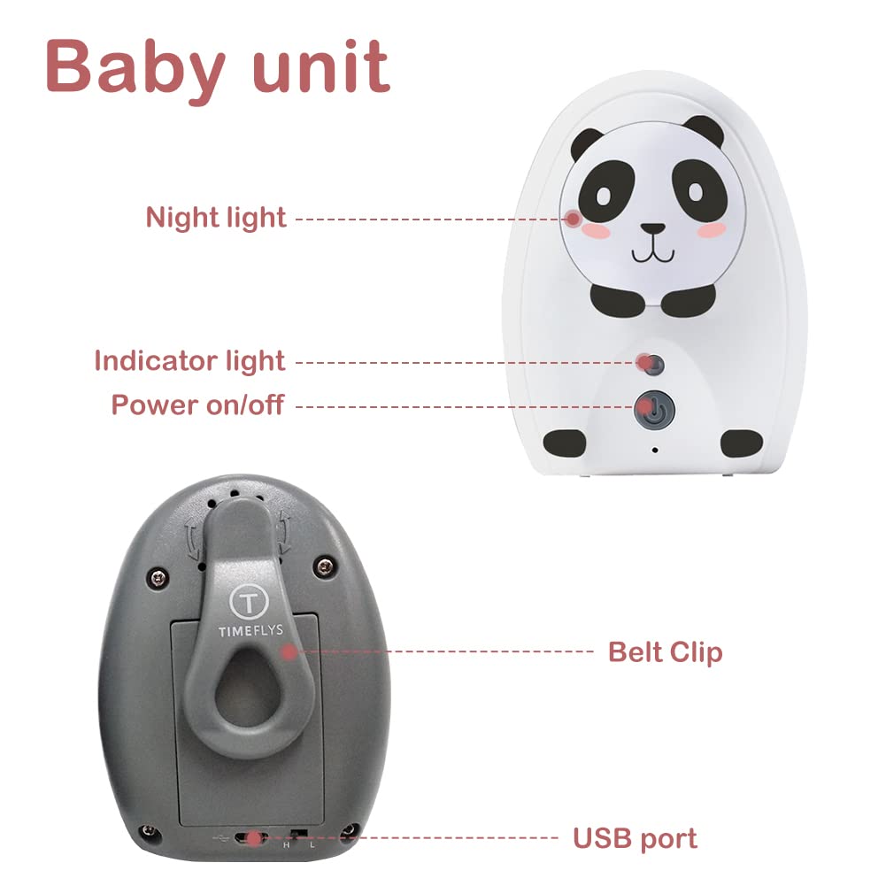 TimeFlys Audio Baby Monitor Digital Focus Panda Baby Monitor Two Way Talk Rechargeable Battery 1000 Feet Long Range USB Connection Paging Night Light Cute