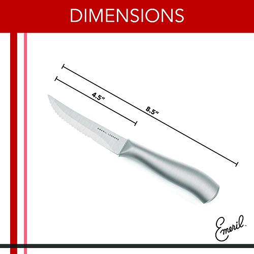 Emeril Lagasse Best Stainless Steel Steak Knife Set - 4.5β (Large Hallow Handles) - Serrated Steak Knife Set Kitchen Dinner Knifes Without Block (8-Piece)