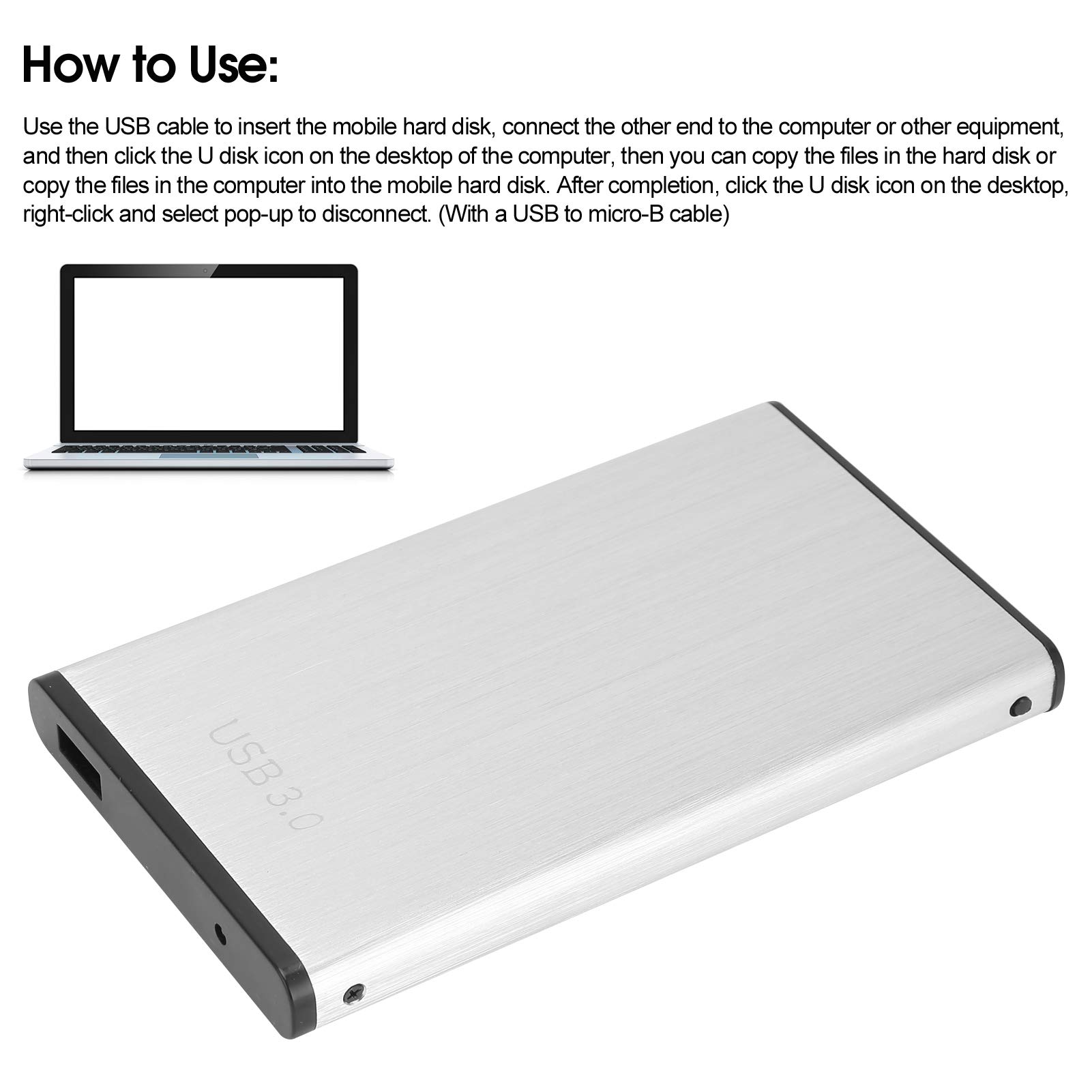 Dilwe YD0018 USB 3.0 HDD Portable Laptop Mobile Hard Drive, 2.5 Inch Silver Color Universal External Hard Drive for PC, 80G 2TB Mechanoco Hard Drive for Windows 7 8 10 Linux OS X 80G