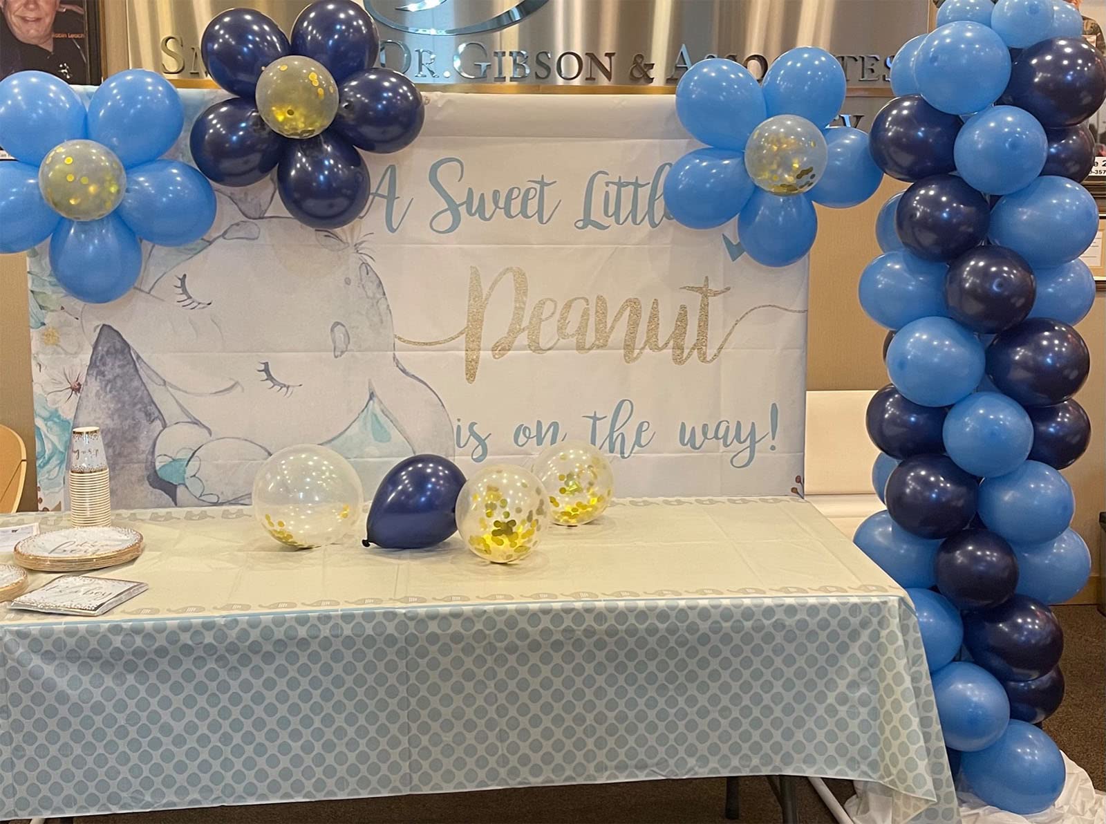 Avezano Boy Elephant Baby Shower Backdrop Blue Floral Rpse Jungle Elephant Baby Shower Background Vinyl Blue and Gold Elephant Baby Shower Party Decorations Backdrops for Boys (8x6)