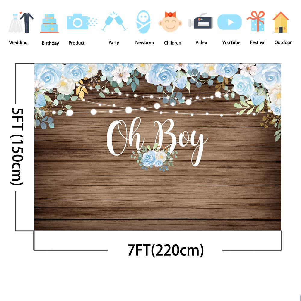 Avezano Rustic Boy Baby Shower Backdrop Blue Flower Boy Baby Shower Decorations Baby Blue Floral Oh Boy Baby Shower Backdrops Supplies