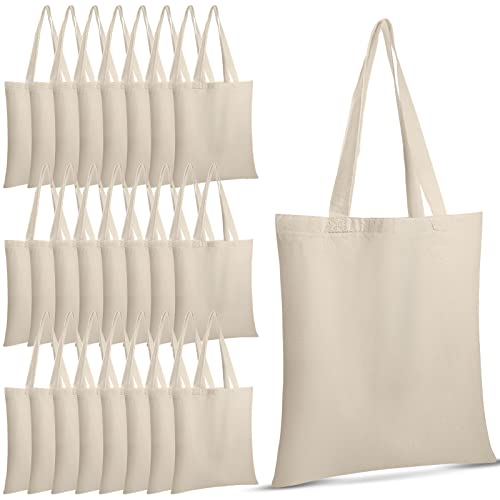 24 Pieces Canvas Tote Bags, Blank Plain Canvas Bag Lightweight Reusable Grocery Shopping Cloth Bags with Handles for DIY Crafting and Decorating,13 Inch W x 15 Inch H