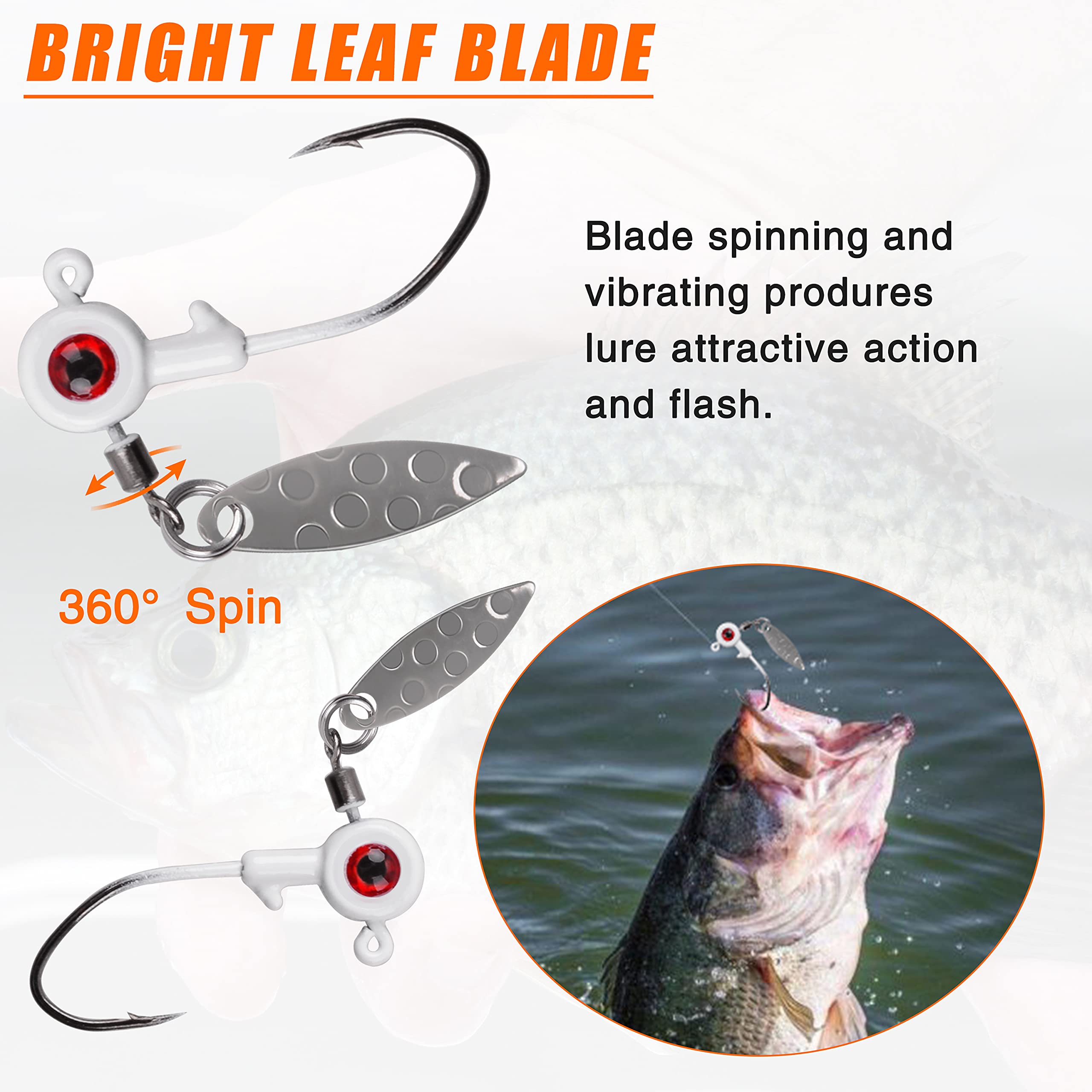 10Piece Fishing Jig Head with Willow Blade 3D Eyes Fishing Jigs Spoon Weighted Head Spin Jig Hook Lure Kit for Panfish Crappie
