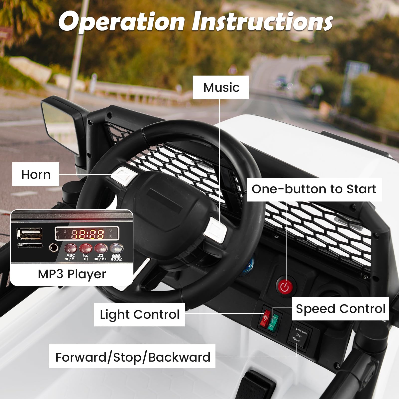 12V Electric Ride On Car for Kids with Remote Control, Storage, LED Lights, MP3 - Costzon