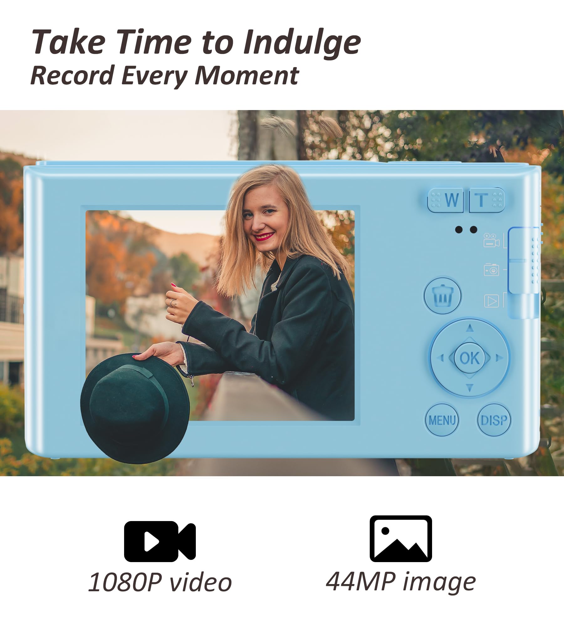 1080P Digital Camera for Photography and Video 16X Digital Zoom, 44MP Vlogging Camera with 32GB SD Card, Compact Camera for Travel