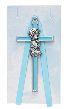 3 1/2" BLUE BOY CRIB CROSS great baptism christening gift keepsake gift