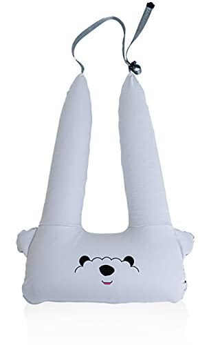 Kangaruru All in One Seatbelt Adjuster and Pillow with Neck and Headrest Cushion for Kids (Puppy_Gray)