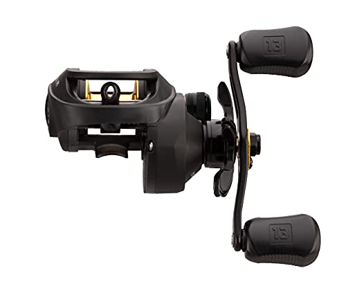 13 FISHING - Origin R1 Baitcast Reel - 8.1:1 Gear Ratio - Left Hand Retrieve (100 Size) (Fresh) - OR1-8.1-LH, Black/Gold