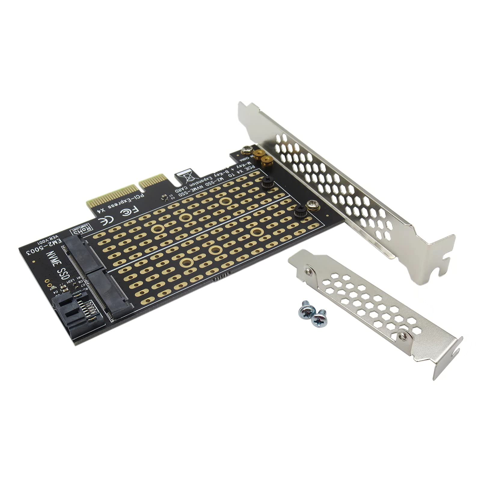 2x M.2 NGFF to Desktop NVMe SATA Dual SSD PCI Express Adapter Card Fits a PCIe x4, x8, or x16 slot
