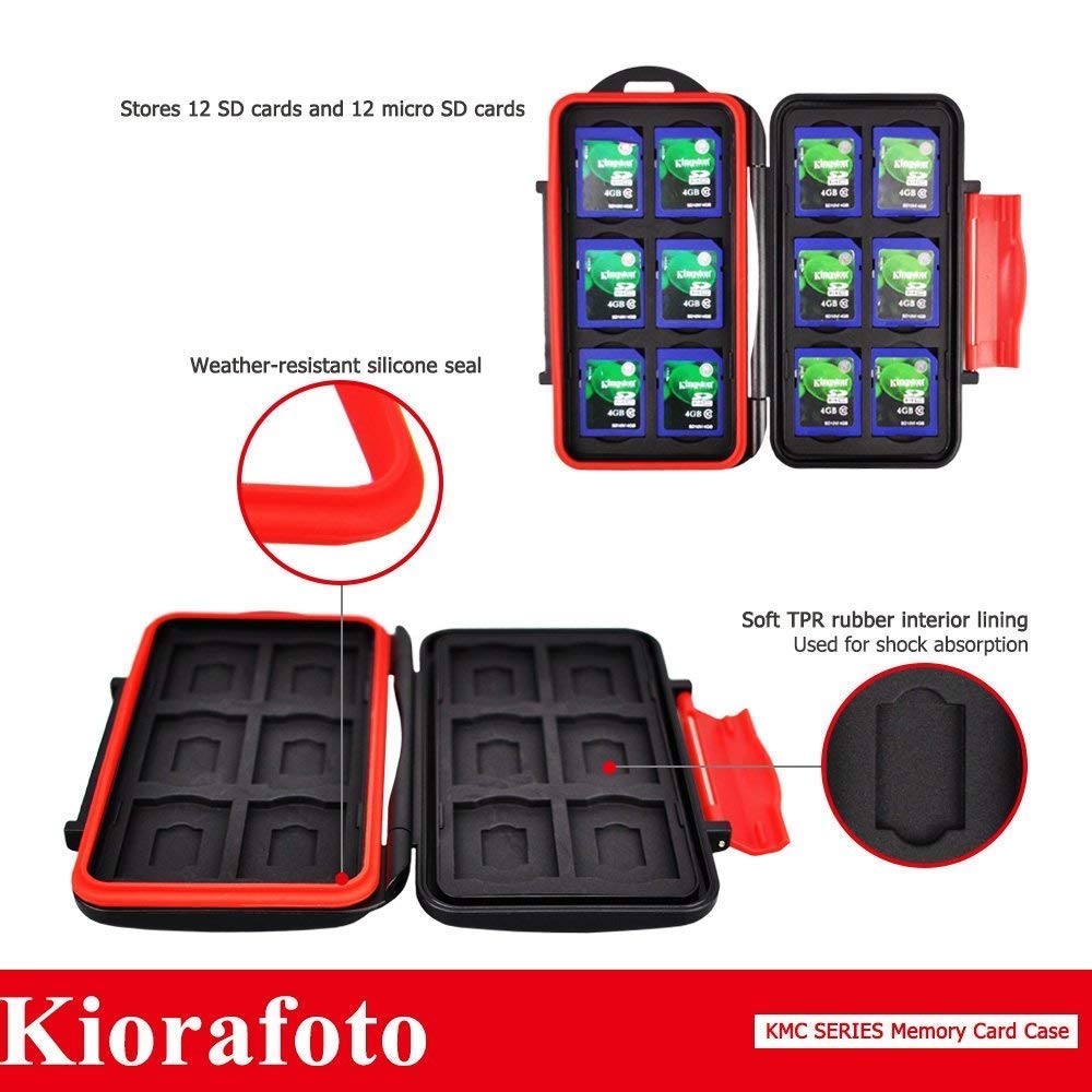 Water-Resistant Memory Card Case + 120 Count Card Labels: Camera Memory Card Holder with Memory Card Labels for 12 SD Cards & 12 Micro SD Cards