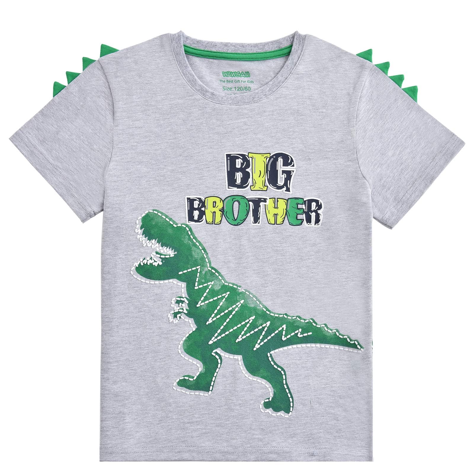 Dinosaur Big Brother Announcement T Shirt Sibling Outfits for Toddler Boys Cotton Promoted to Big Brother Shirt Print Colorful Dino Short Sleeve Top Tee Gift(Gray, 18-24 Months)