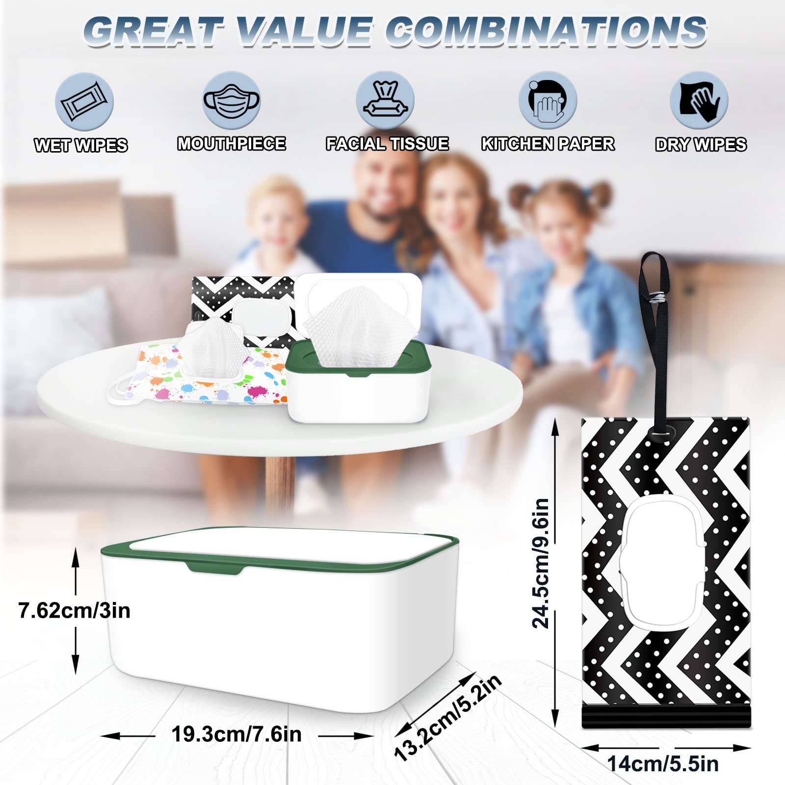Baby Wipes Dispenser, Wipe Holder with 2 Pcs Portable Travel Wipes Container, Refillable Diaper Wipes Pouch with Lids and Sealing Design, Flushable Bathroom Storage Case Box…