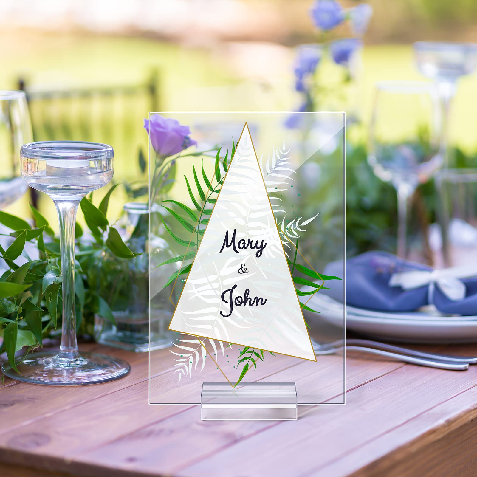12 Pcs Clear Acrylic Place Cards with 12 Acrylic Holder Wedding Table Numbers with Acrylic Stand DIY Table Name Cards Plates for Wedding Reception Banquet Decors(5 x 7 x 0.08 Inch)
