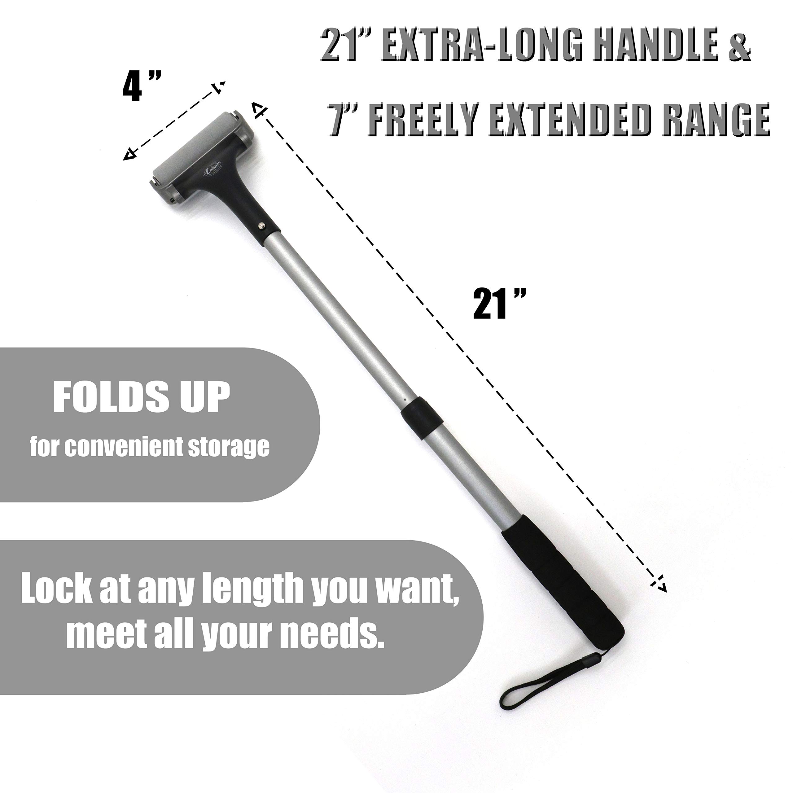 EASACE Lotion Applicator for Back & Body, Long Handle 21.5inch Adjustable Lotion Roller with 2 Replacement Roller for Back self(Silver)