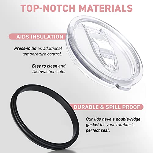 2 Wine Tumbler Lids 12 oz Spill Proof - 2.9 Inch Diameter - No Leak Splash Proof Replacement Silicon Slider Locking Closure, 2 Lids For Tumbler Open Close by C&berg
