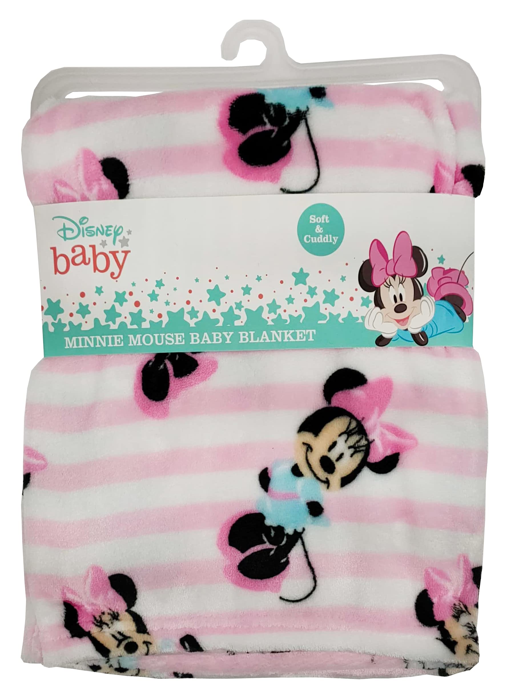 Disney Cudlie Baby Girl Minnie Mouse 1-Ply Flannel Fleece Blanket with Simply Stripe Print
