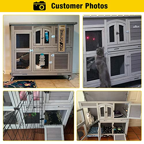 Aivituvin 47" Two Story Rabbit Hutch Bunny Cage with Wheels, Indoor Outdoor Guinea Pig Cage with 2 Deep No Leak Tray