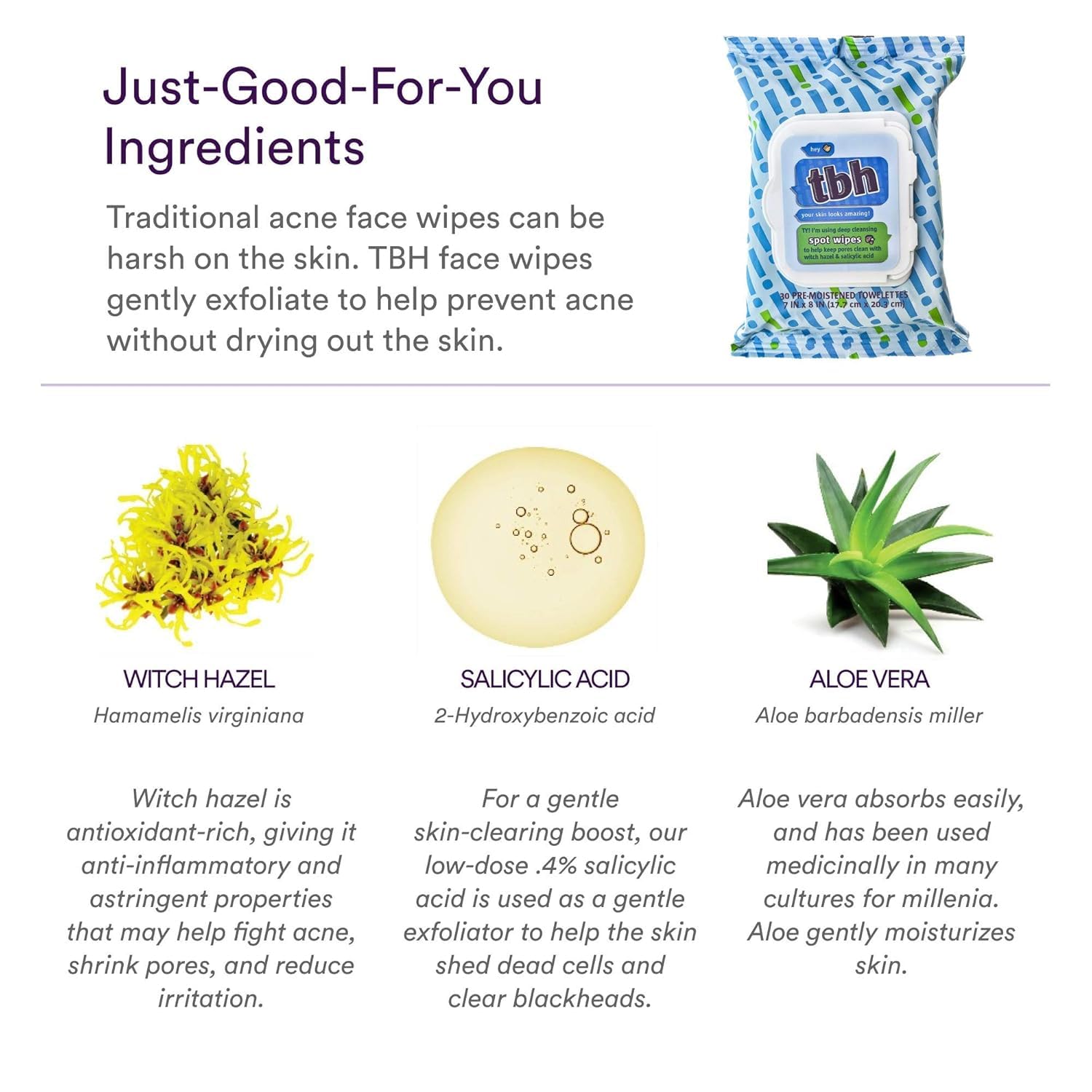 TBH Kids Spot Wash Wipes - Cleansing Face Wipes - Acne Prevention - Sulfate, Paraben Free - 30 Pack.