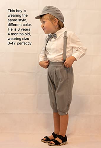 Toddler Boys Gentleman Ring Bearer Photo Formal Wear Vintage Knicker Suspender Bowtie Suit 5-pc Set Navy/Beige Plaid 4-5T