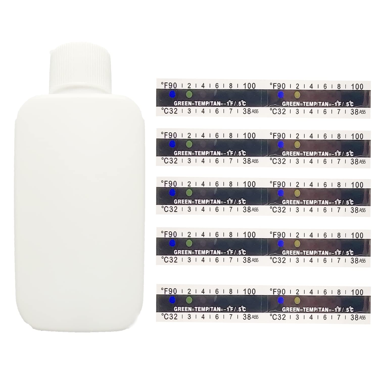 12pcs Urine Test Complete Kits, 2 Portable Empty Bottles with 10 Adhesive Temperature Test Strip, Portable Travel Bottle Adhesive Thermometer Strip for Urine Testing.