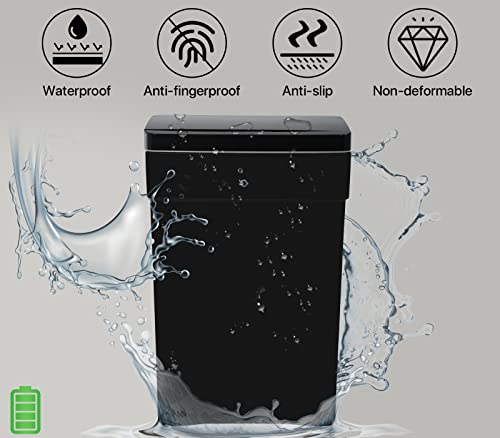 13 Gallon Trash Can Automatic Touch-free Kitchen Garbage Can, Plastic Large Capacity Bathroom Rubbish Can with Lid and Motion Sensor, Smart Trash Can Waste Bin for living Room Office Narrow Space, Black
