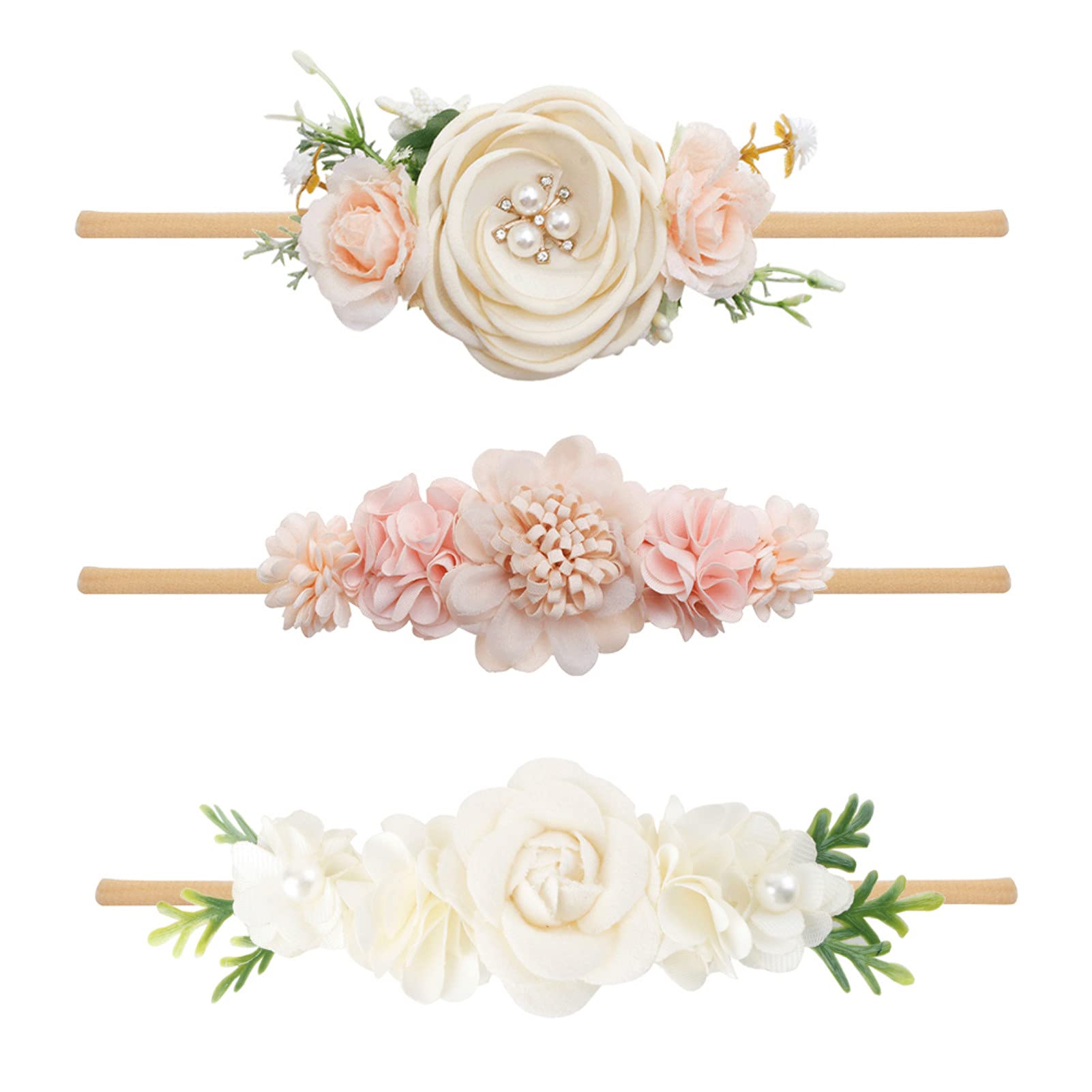 BFNAAgirl Baby Girl Headbands Nylon Flower Elastic Hairbands 3pcs Hair Accessories Gift for Newborn Infant Toddlers (YM2)