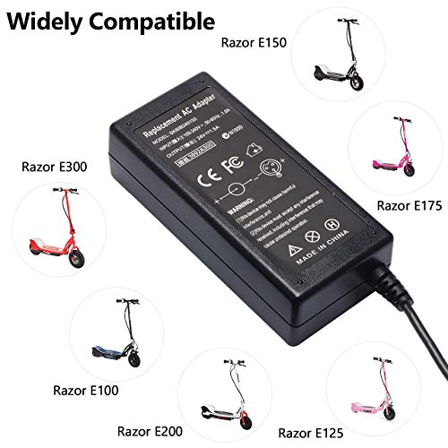 24V Electronic Scooter Battery Charger for Razor E100 MX350 E200 E300 E300S E500 E125 E150 E175 E225S E325S PR200, Pocket Mod, Sports Mod, and Dirt Quad