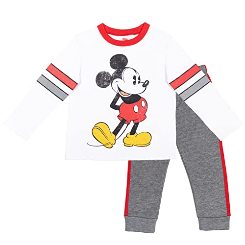 Disney Mickey Mouse Infant Baby Boys Long Sleeve T-Shirt Fleece Pant Set White/Gray 18 Months
