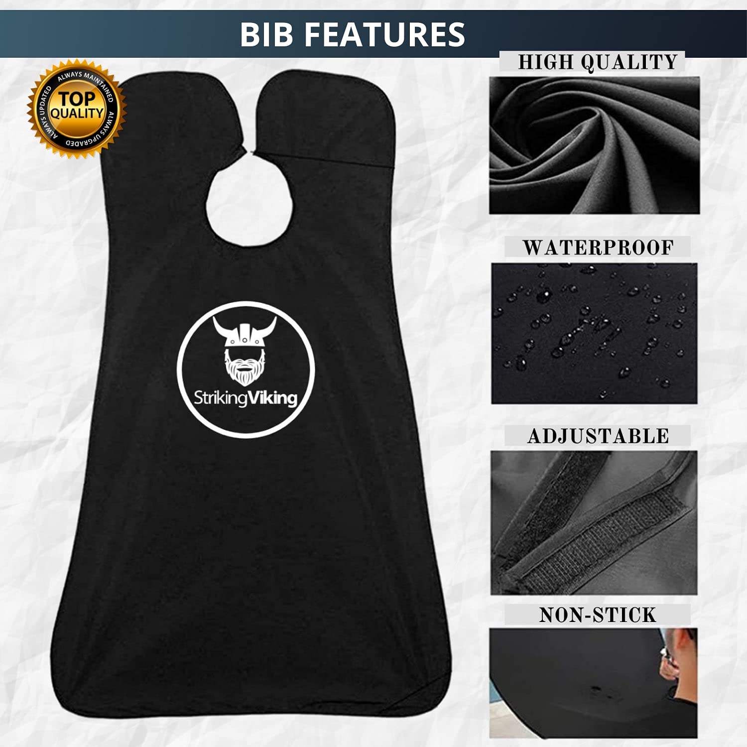 Striking Viking Beard Bib & Hair Catcher Apron for Shaving & Trimming - 4-Piece Grooming Kit with Scissors, Suction Cups, Storage Bag & Beard Cape - Shaving Hair Catcher
