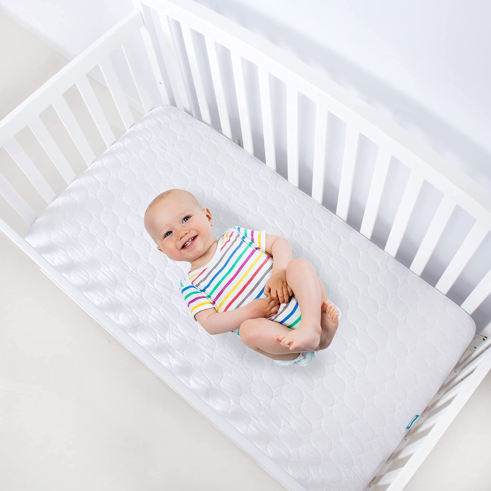 Toddler Waterproof Crib Mattress Pad Cover with 2 Pack Crib Sheets,Standard Size 52” x 28”,Machine Washable, White& Navy