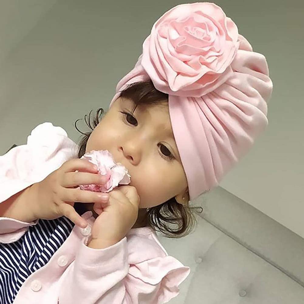 inSowni 8 Pack Solid Nursery Hospital Turban Hat Cap Beanie Bonnet with Flower for Baby Girls Toddlers Newborns Infants