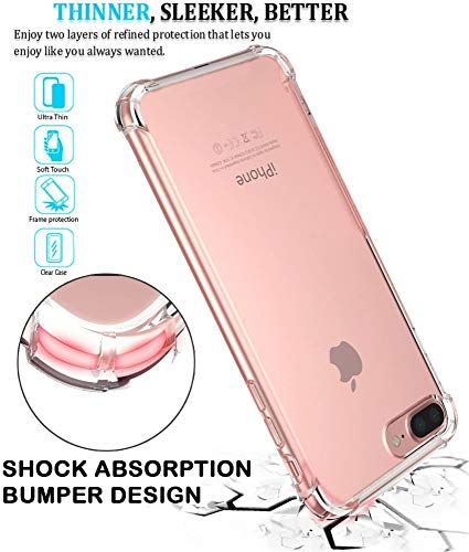 Folmeikat Compatible with iPhone 8 Plus Case, iPhone 7 Plus/iPhone 6 Plus/6s Plus Case Screen Protector Slim Shock Absorption Reinforced Corner Soft TPU Silicone Clear Case 5.5" (Clear)