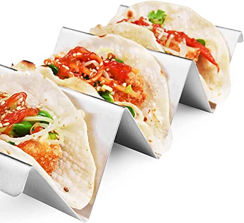 SIH Taco Holders –Taco Holders Set of 4, Oven and Grill Friendly Metal Taco Holder Stand - Dishwasher Safe and Easy to Use Taco Racks (4x8″)