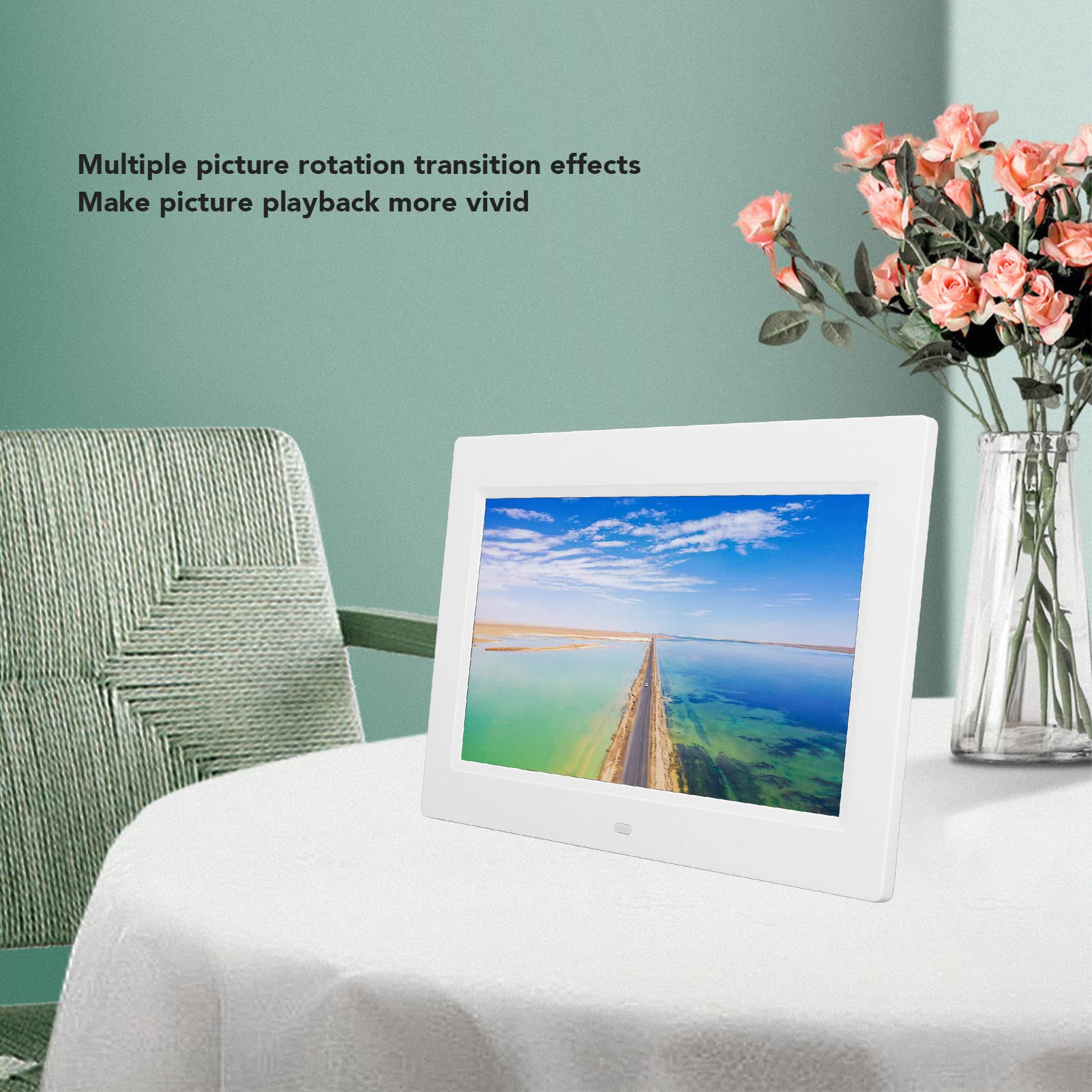 10 Inch Digital Photo Frame Electronic Album 100-240V 1024x600 White with Remote Control for Office (US Plug)