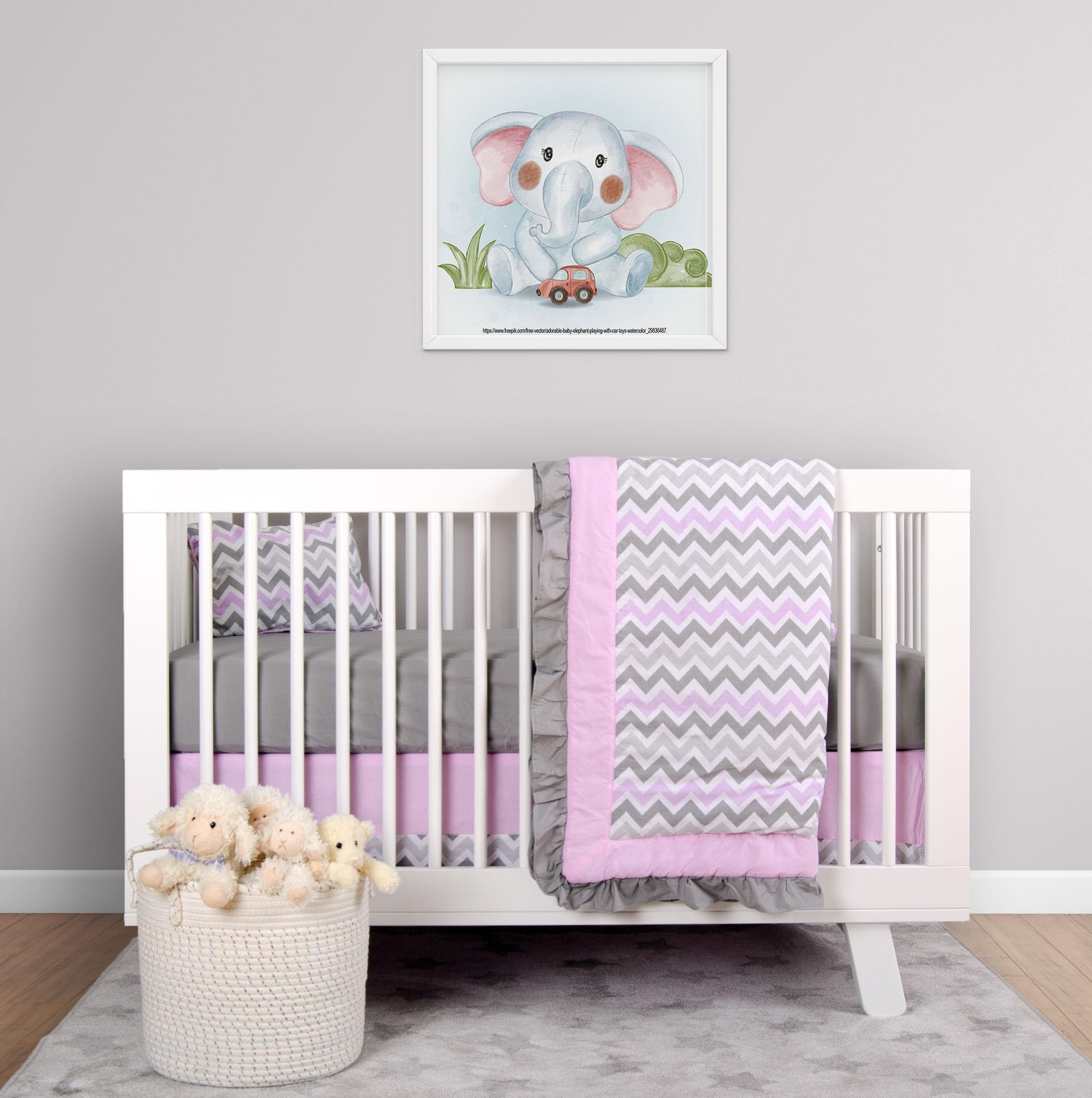 BabyFad Pink Chevron Zig Zag 9 Piece Baby Crib Bedding Set 100% Cotton